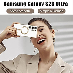 SZXYCZL Samsung Galaxy S23 Ultra 5G MagSafe Case, 6.8" Gold TPU Bumper with Clear Camera Lens Protector & Wireless Charging Compatibility