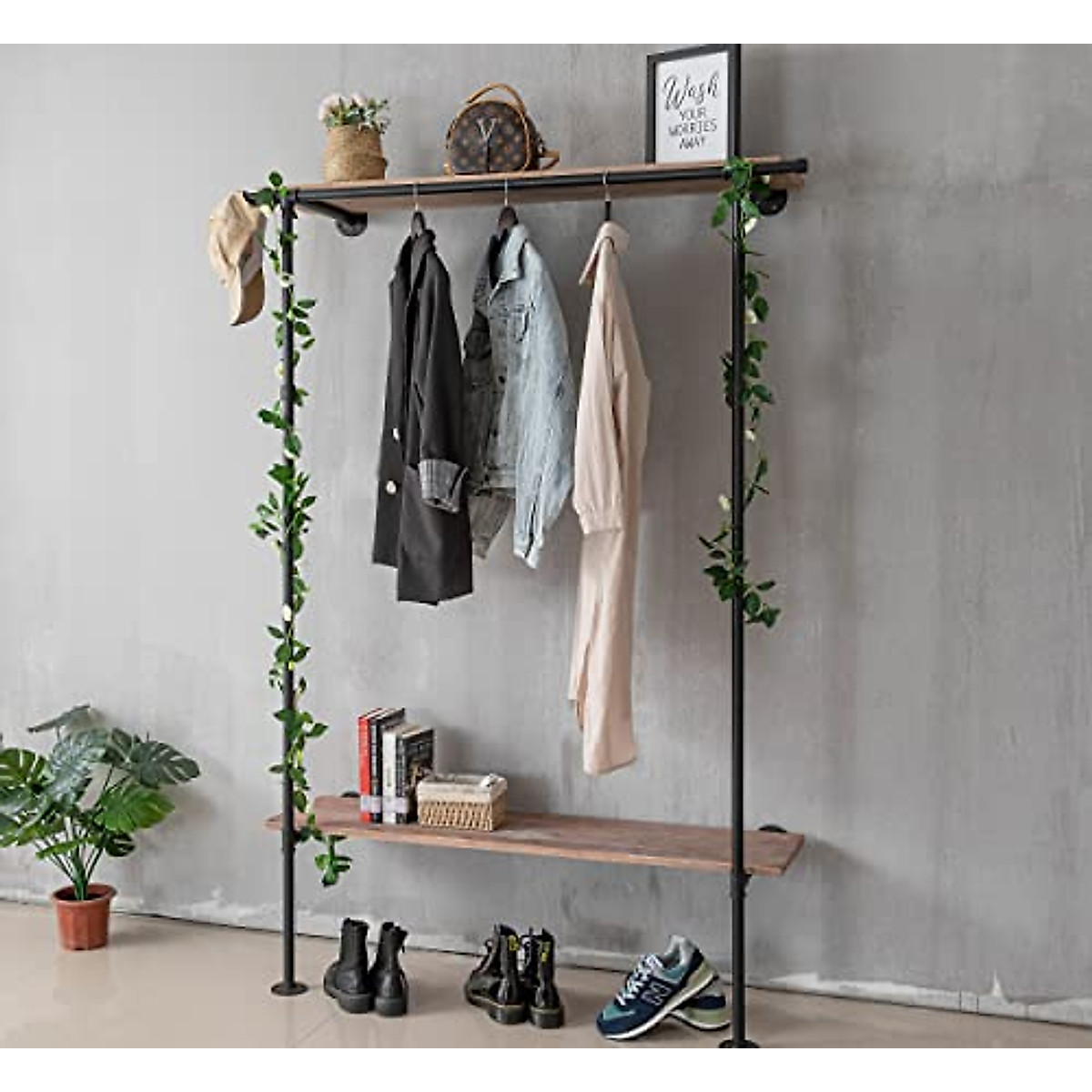 Industrial Pipe Clothing Rack with Shelves,48 Inch Industrial Clothing Rack,Pipe Clothing Rack,Retail Clothing Rack,Industrial Wall Mounted Clothes Rack,Wall Clothing Rack,Pipe Clothes Racks for Hanging Clothes ONOTETUT