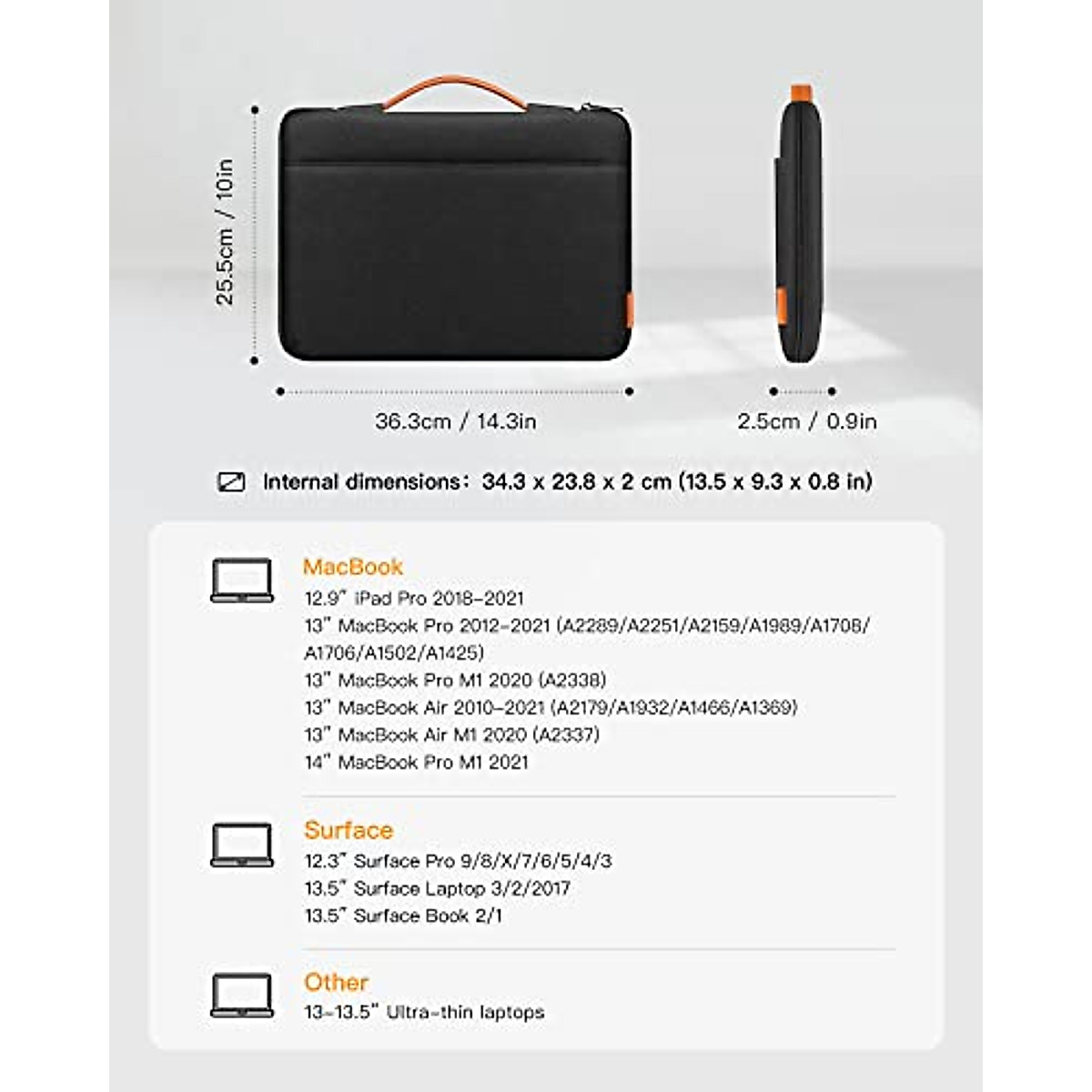 Inateck 13-13.3 Inch Sleeve Case Cover Protective Bag Ultrabook Netbook Carrying Handbag Compatible with 13 Inch MacBook Air/MacBook Pro(Retina) 2012-2015, 2016-2020, MacBook Pro 14 M1 2021 M2 2023