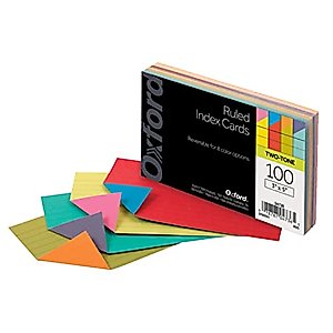 Oxford Extreme Index Cards, 3 x 5 Inches, Assorted Colors, 100 per pack (04736)