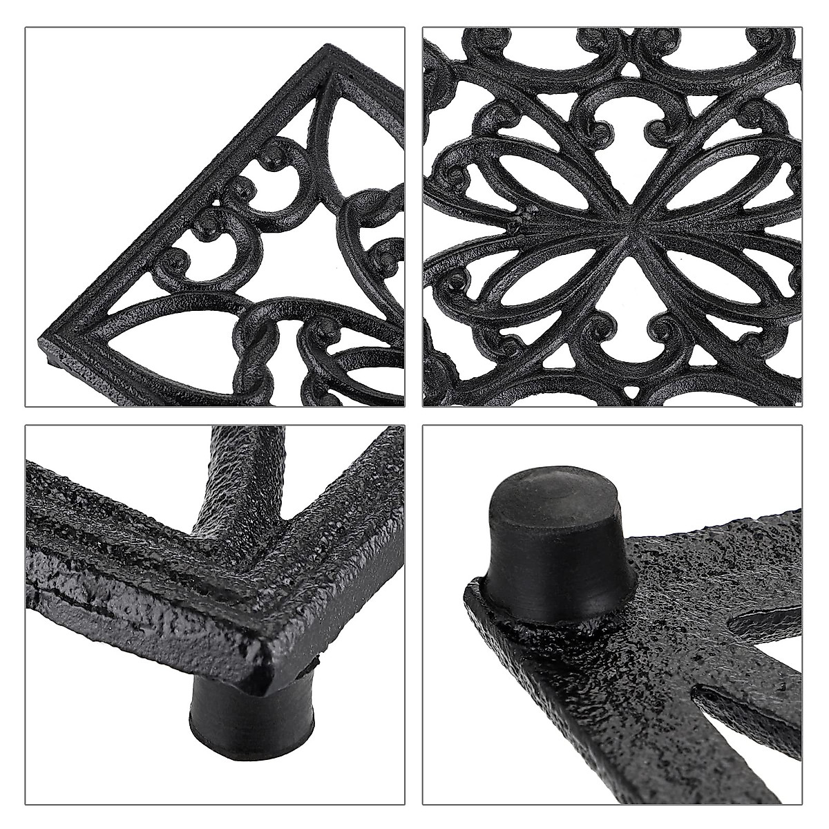 Sumnacon 2Pcs Rectangle 10 x 6.1 Inch Cast Iron Trivet - Rustic Heat Resistant Metal Trivet for Hot Dish Pot Pan Teapot, Vintage Sturdy Hot Plate Pad for Kitchen Dining Countertop Table