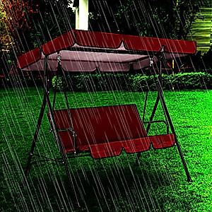 WUXICHEN Patio Swing Canopy Replacement Top with 59x59x4 Inch 3 Seat Swing Replacement Cushions Cover Set Waterproof Oxford Cloth for Outdoor Garden Patio Porch Yard (77"(L) x 50"(W) x5.9(H), Red)