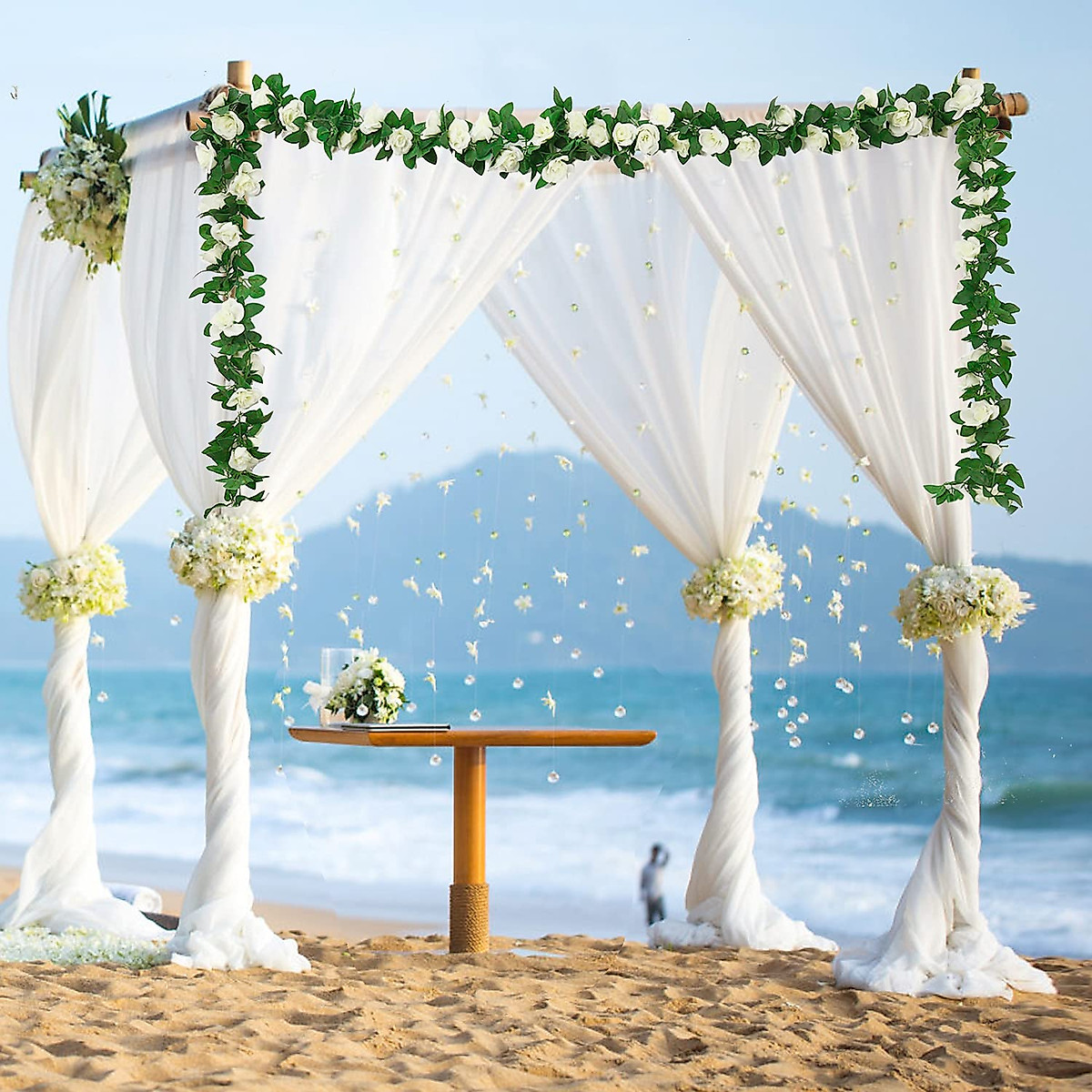 Flower Vines Rose Garland Silk Flowers White Flower Garland Faux Flowers Decor Indoor Fake Vines With Fake Flowers Artificial Flowers Outdoor Home Wedding Party Garden Wall Decoration(4 Pack /30.4 Ft)