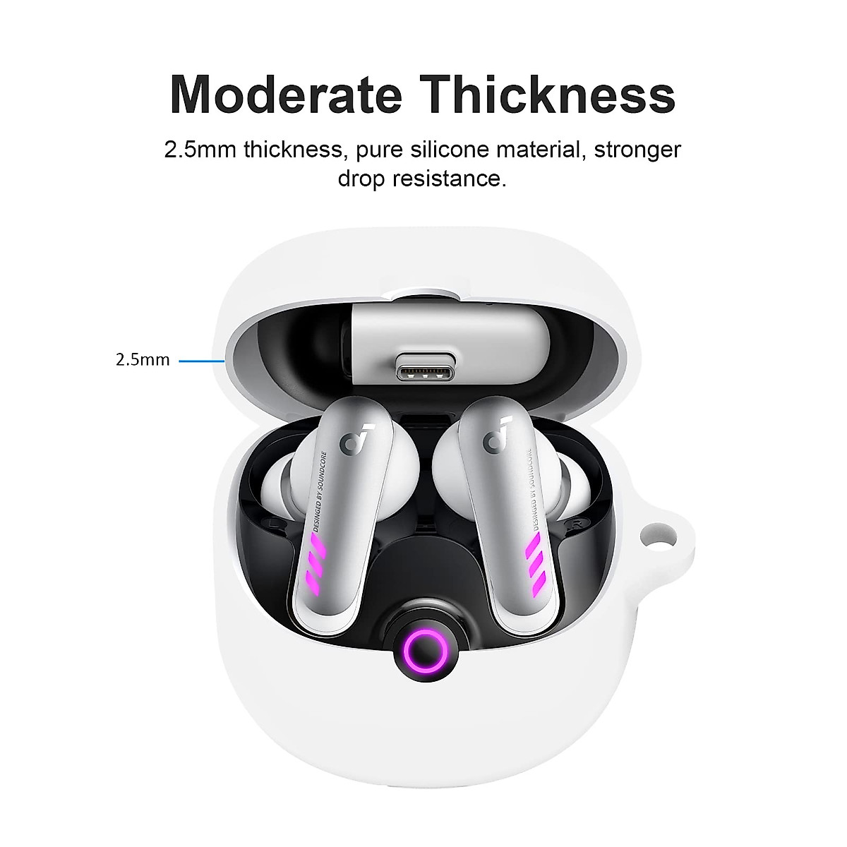 Hounyoln Silicone Case for Soundcore VR P10,Compatible with Soundcore VR P10 Wireless Gaming Earbuds Portable Protective Cover with Carabiner(2 PCS)(Black+White)