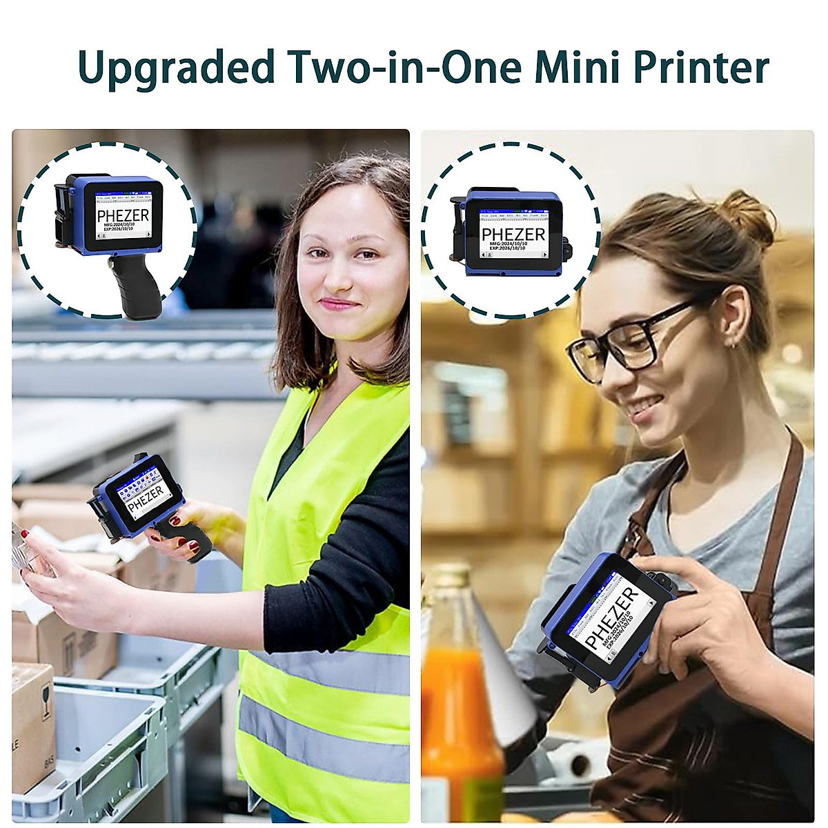 Phezer Mini Handheld Inkjet Printer PC11 for All Materials, with Touch Screen and Quick-Drying Ink Cartridge, Portable Pocket Marking Device for Label/Date/Barcode/Logo/Qrcode/Batch Number/Image