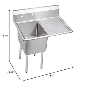 Elkay Dependabilt Stainless Steel 38-1/2" x 29-13/16" x 43-3/4" 16 Gauge One Compartment Sink w/ 18" Right Drainboard and Stainless Steel Legs