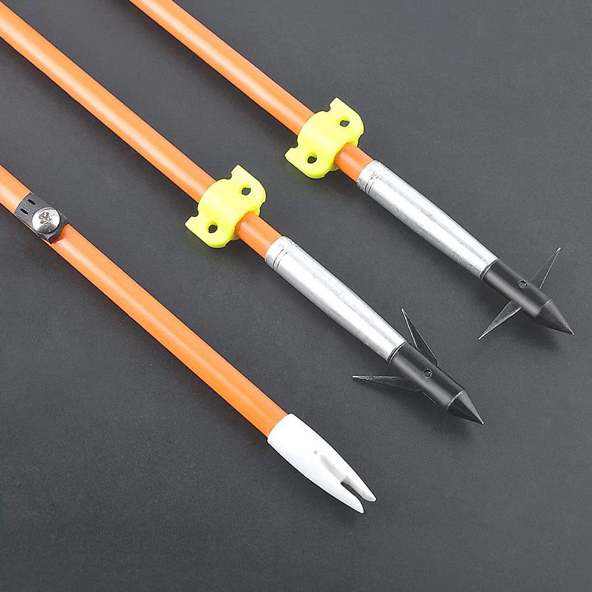 AMEYXGS Bowfishing Arrow Hunting Solid Fiberglas Shaft with Broadheads Tip and Safty Slides for Compound Recurve Bow (Type 1, 6)