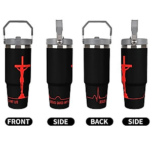 Jesus Saved My Life Crucifix Heartbeat 30 OZ Insulated Tumblers with Handle And Straw Leakproof Vacuum Insulated Stainless Steel Water Bottle for Car Fishing Travel