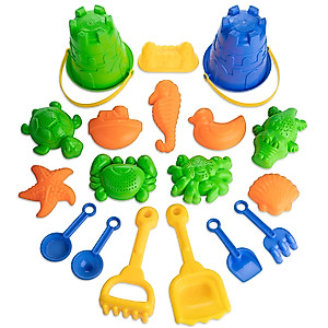 TOYLI Sand Toys Beach Set 19 Pieces with Bag, Sand Buckets, Shovels, Sand Sifters, Rakes, Sand Molds, Pail and Shovel Set for Kids Children Beach Toys for Toddlers 1-2 Snow Toys