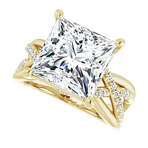 Handmade 18K Gold 5 CT Princess Cut VVS1 Colorless Moissanite Engagement Ring for Women Bridal Set Moissanite Wedding Ring for Gifts (Yellow Gold, 6)