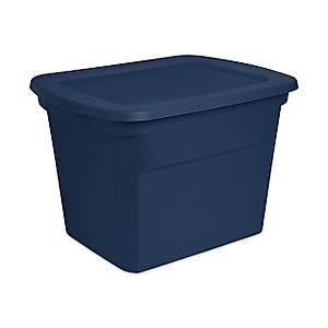 Sterilite 18 Gal Storage Tote, Stackable Bin with Lid, Plastic Container to Organize Clothes in Closet, Basement, Blue Base and Lid, 8-Pack
