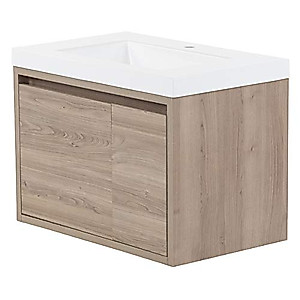 Spring Mill Cabinets Kelby 30 Inch Modern Floating Bathroom Vanity with White Single Sink Top, 1-Door Cabinet, 1 Soft-Close Drawer, 30.5" W x 18.75" D x 22.25" H, Forest Elm
