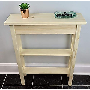 24" Narrow Console Sofa Table - Unfinished Foyer Pine Table With Bottom Storage Shelf