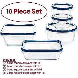 Pyrex Freshlock 10-Piece Airtight Glass Food Storage Container Set with Microban, Non Toxic, BPA-Free Locking Lids with 4 Tabs for Antimicrobial Protection