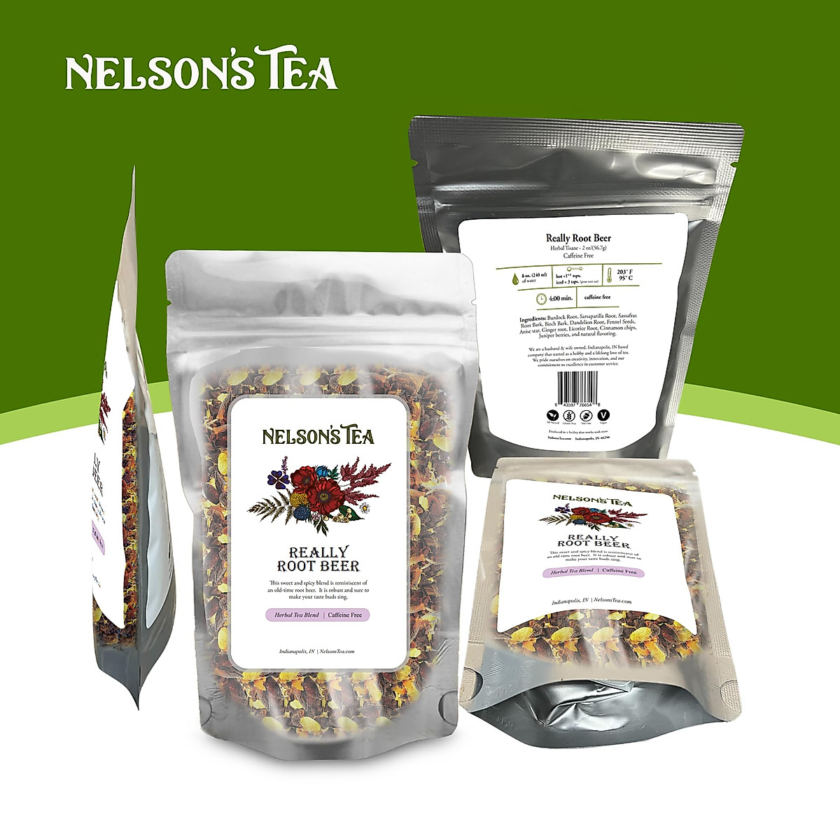 Nelson's Tea Really Root Beer - Sarsaparilla Root Herbal Loose Leaf Tea; Blend of Flavors like Sarsaparilla Root, Burdock Root, and More! - 16 oz