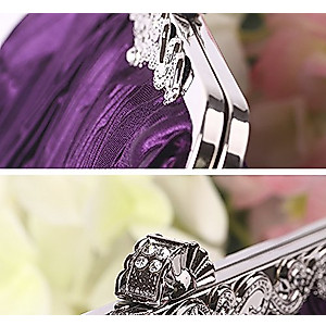 QZUnique Women's Vintage Satin Clutch Purse Pleated Crystal Evening Handbag Shoulder Bag Purple