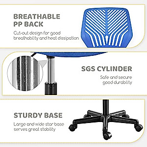 Yaheetech Students Desk Chair Low-Back Armless Study Chair Swivel Task Chair Cute Bedroom Chair with Lumbar Support Adjustable Height for Youth, Blue