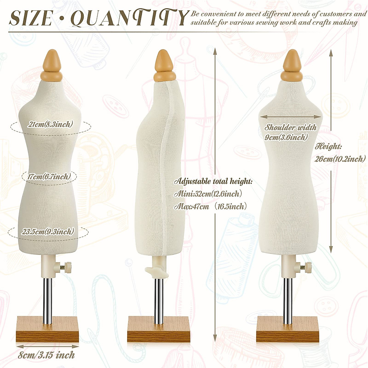 10 Pcs Doll Dress Form Mini Female 1/4 Size Tailor Dressmaker Dummy Mannequins Body Miniature Sewing Mannequin Dress Forms for Sewing with Red Patch Set