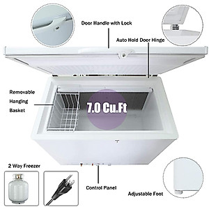 【Upgrade】 Propane Freezer | Chest Freezer 7.2 Cu.ft, 110v Gas LPG, 2-way Power Outdoor Propane Chest Freezer for Off Grid,for Boondcking Cabin Boat RV Camper