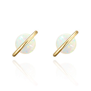 Planet 18K Rose/White/Yellow Gold Plated 925 Sterling Silver Post Dainty Opal Stud Earrings, White/Green/Pink Opal Earrings (Yellow Gold)