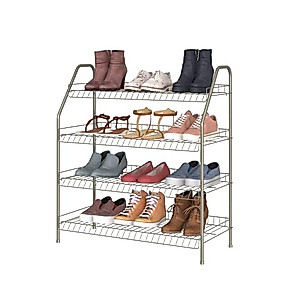 ClosetMaid 4-Tier Wire Shoe Rack Organizer, Nickel Finish, Easy to Assemble, Holds 12 Pairs, for Closet, Bedroom with Sturdy Design