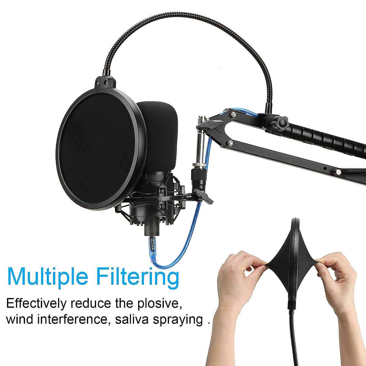 AT2020 Mic Stand with Pop Filter - Professional Microphone Boom Arm Compatible with Audio-Technica AT2020 AT2020USB+ AT2035 by YOUSHARES