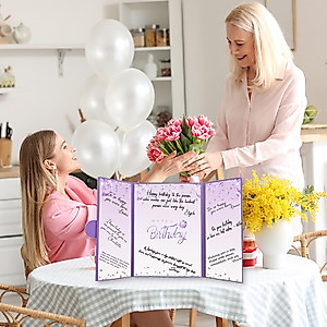 Crenics Purple Happy Birthday Decorations, Creative Birthday Guest Sign in Book Alternative, Birthday Signature Book 12" x 18", Great Birthday Gifts for Women or Girls