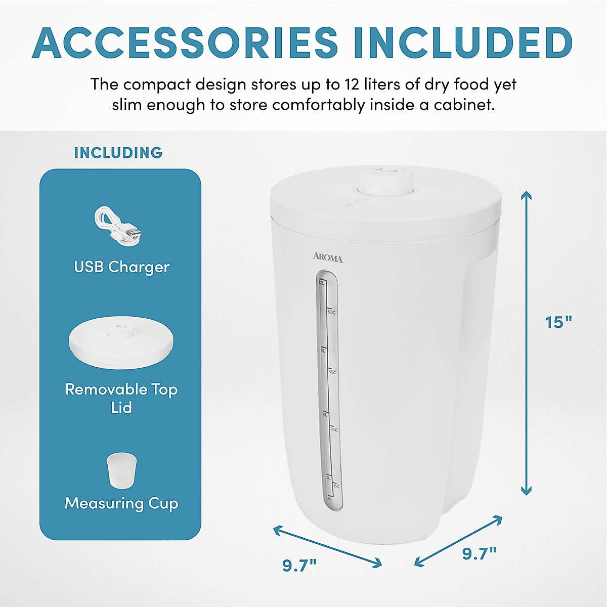 Aroma Housewares Vacuum Sealed Food Storage Container, White, 12 liters, ARD-168