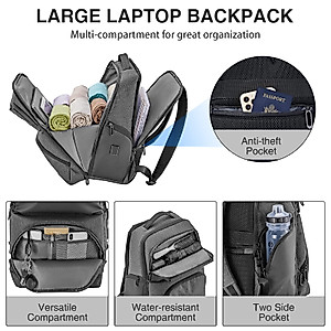 VPBAGE Laptop Backpack For Men Business Travel Backpack Fits 17.3-inch Computer With USB Charging Port Causal Daypack, Water-Resistant & Anti Theft Back pack Carry On Business Backpacks