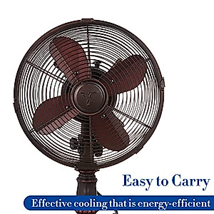 DecoBREEZE Oscillating Table Fan, 3 Speed Portable Fan, Kipling, Antique Metal Fan, 10 inches