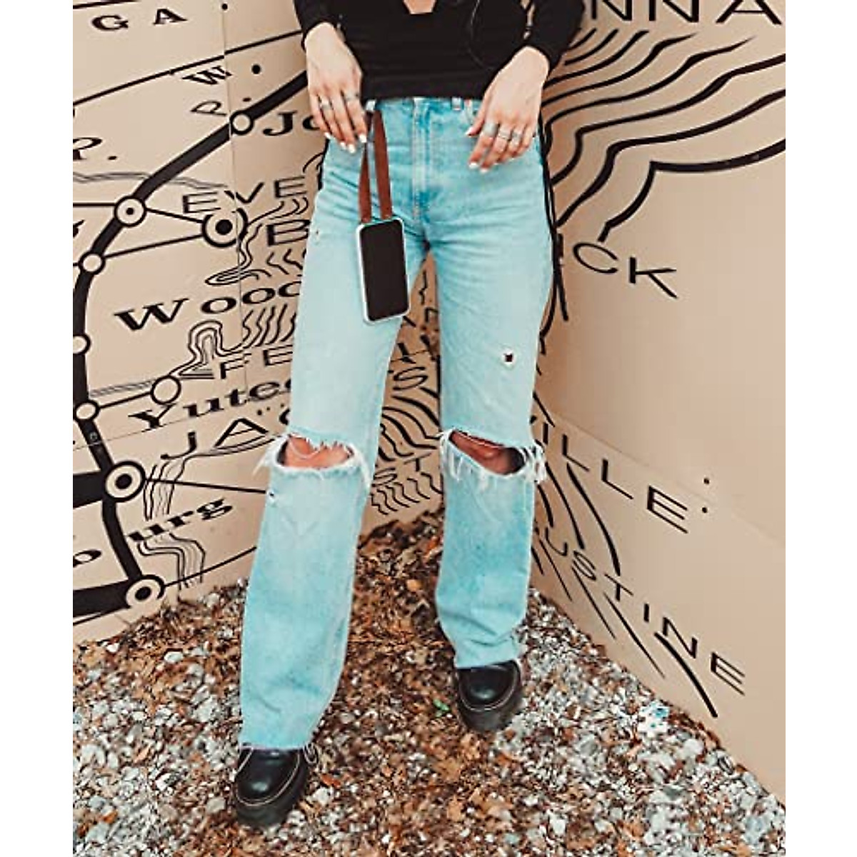 The Clutch Strap Mini Adhesive Phone Carrying Strap with Brown Leather and Brass Hardware, 15-Inches