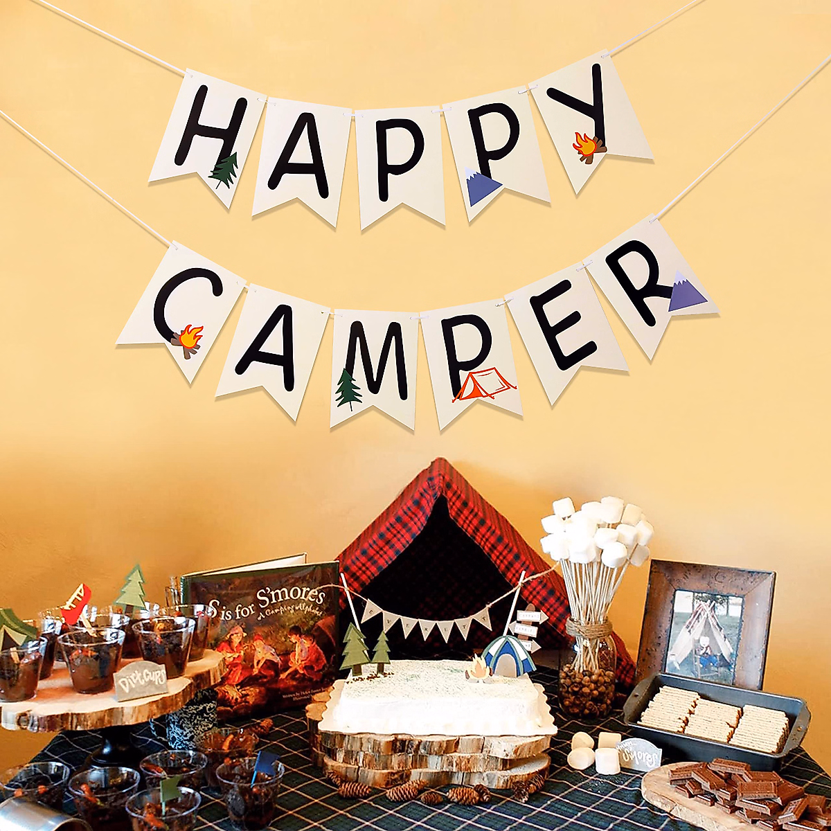 VAVAYAO A Happy Camper Card Banners - Little Explorer Banner, Happy Birthday Camper, More Fun Birthday, Keep Hiking, Our Happy Campers, Happy Campers Birthday Decorations, Campfire, Adventure Waiting, Woodland, A Happy Camper, Camping custom made.