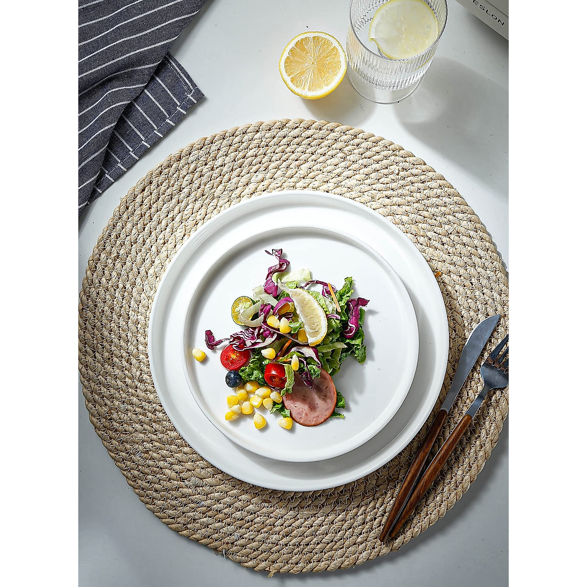 Onniyor Porcelain Dinner Plates Set, Round Dessert Salad Plates, 8 inch Serving Dishes, Scratch Resistant Flat Plates, Microwave, Oven, and Dishwasher Safe, Set of 6, White