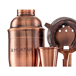 Mint & Mortar Cocktail Shaker Set, 7-Piece Bartender Kit with Stand, 24oz Martini Shaker Bottle Stainless Steel Bar Tools, Home Bar Accessories Drink Mixer, Barware Gift Set - Brushed Copper