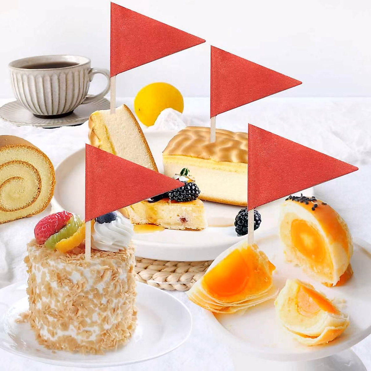 100 Pcs Solid Red Toothpick Flags Small Mini Plain Red Color Triangle Stick Cupcake Toppers Flags DIY Decoration