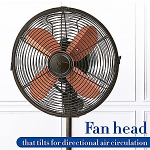 DecoBREEZE Pedestal Standing Fan, 3 Speed Oscillating Fan with Adjustable Height, Kipling, Antique Fan, 16 inches