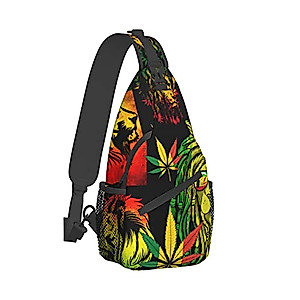 Sling Bags,Jamaican Flag King Lion Men Women Shoulder Backpack,Chest Bag Daypack for Hiking Travel