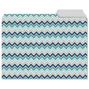 Coastal Blues File Folder Value Pack - Set of 24 File Folders with Staggered Tabs, 6 Designs, Graphic Geometric Print, Office Supplies, Letter Size,  9 ½  x 11 ¾ Inches