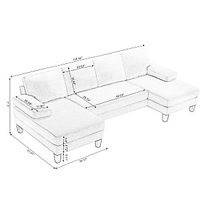 ODUWA Sectional Sofa Cloud for Living Room,110" U-Shaped Couch with Oversized Seat,6-Seat Sofa Bed with Double Chaise,Modern Polyester Fabric with Sleepable Armrests for Home Apartment Office