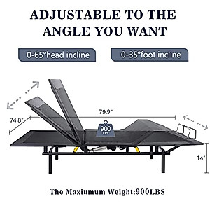 Allewie King Adjustable Bed Base Frame with New Generation Motor, Wireless Remote, Head and Foot Incline, Intelligent Sleep Aid, Zero-Gravity, High Weight Capacity, Easy Self-Assembly, Basic