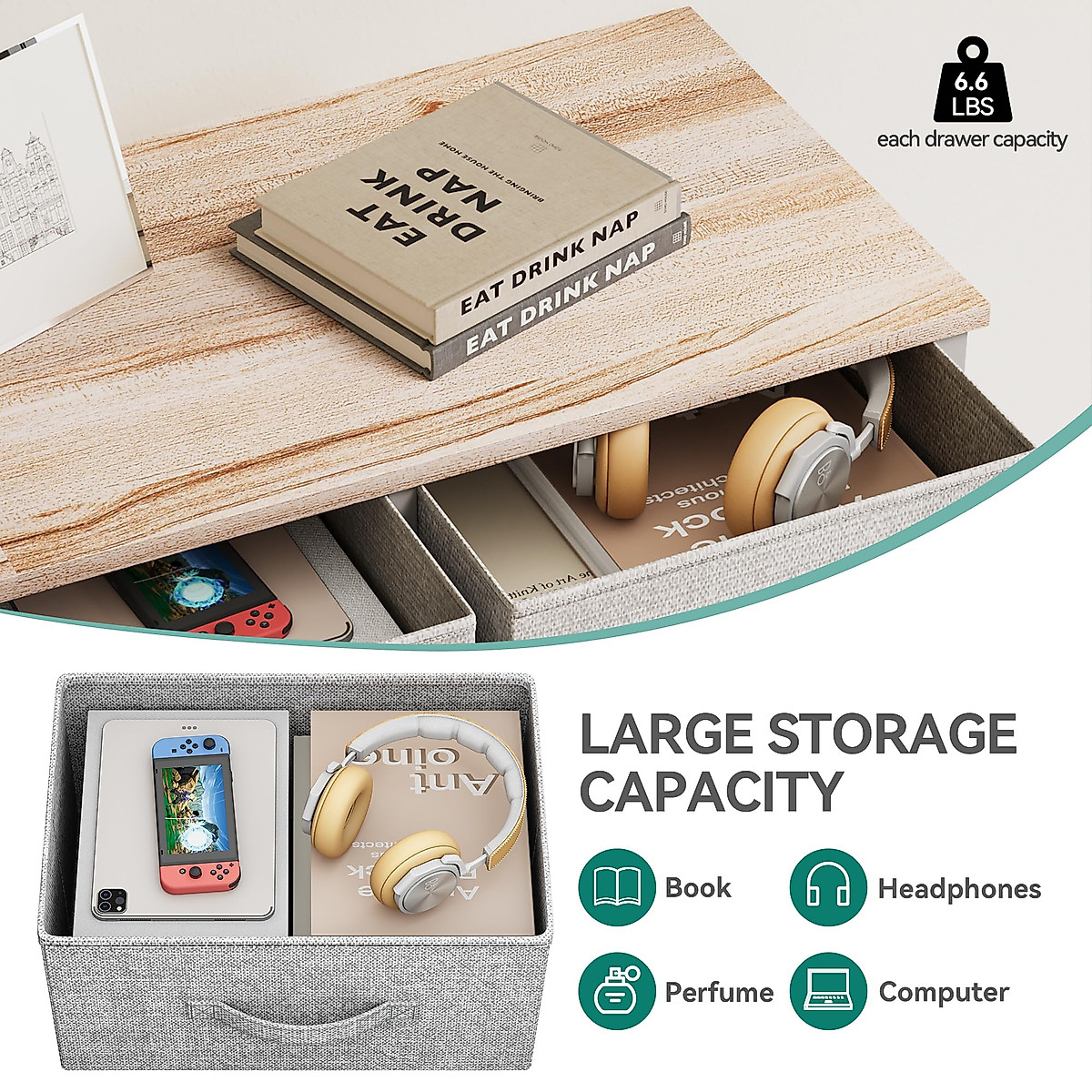 YITAHOME 9 Drawer Dresser, Light Gray Fabric Storage Tower, Tall Organizer Unit for Room, Living Room, Hallway, Closets - Sturdy Steel Frame, Wooden Top & Easy Pull Bins