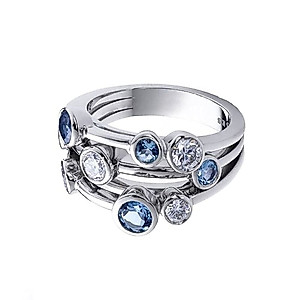 925 Sterling Silver Jewelry Womens Geometric Two-Tone Gemstone Ring Unique Sapphire Diamond Wedding Ring Multi Row Eternity Engagement Promise Ring Blue Crystal Cocktail Party Ring HM009 (6)
