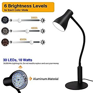 CeSunlight LED Desk Lamp, 3 Lighting Modes and 6 Brightness Levels, 10W Flexible Gooseneck Table Lamp for Living Room and Study, Remote Control with Timing Function, AC Adapter Included (Black)