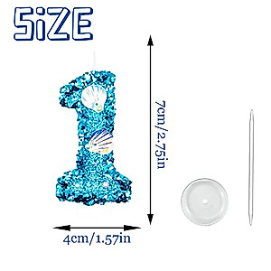 2.8" Birthday Number Candle Glitter Happy Birthday Cake Candles for Birthday Mermaid Themed Party Wedding Anniversary Celebration Supplies（Blue 1）