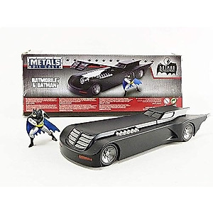 DC Comics 1:24 Batman Animated Series Batmobile Die-cast Car with 2.75" Batman Figure, Toys for Kids and Adults,Black