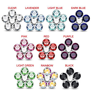 20 Pieces Box Set of Mix Colored Multi Crystal Stone Flower Top 22 Gauge 925 Sterling Silver L Shape Nose Stud