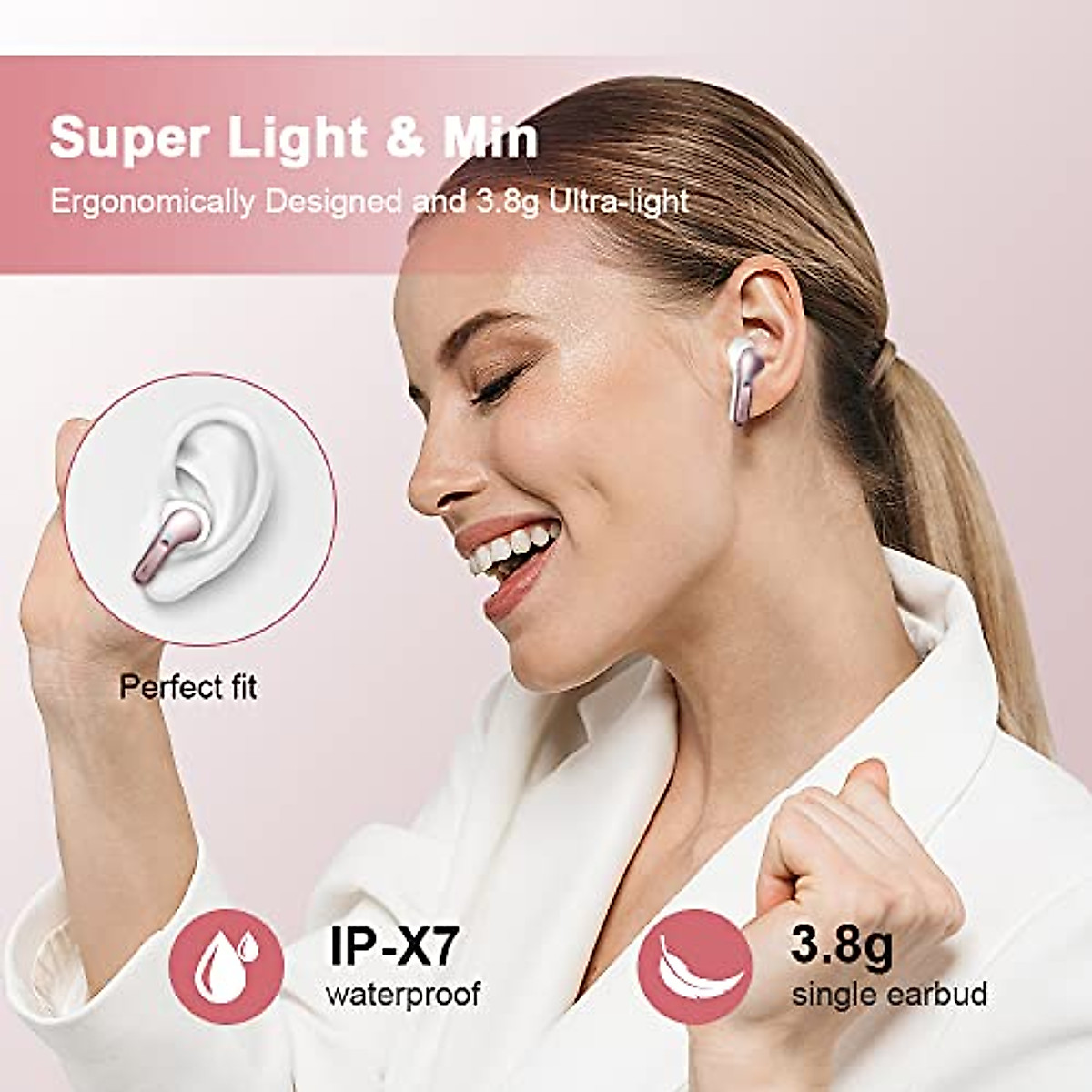 Wireless Earbud, Bluetooth Headphones 5.3 Stereo Bass Earphones 2023 Noise Cancelling Ear Buds 40H Dual Mic Call, in-Ear USB-C LED Display IP7 Waterproof Sport Headset for Android iOS