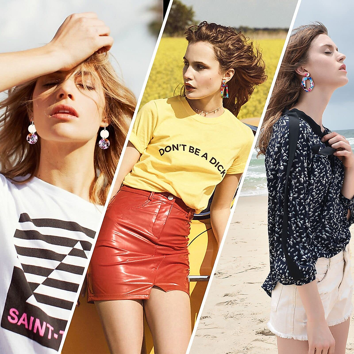 FIFATA 25 Pairs Acrylic Resin Statement Earrings Set for Women Mottled Hoop Fashion Drop Dangle Jewelry Hypoallergenic for Sensitive Ears