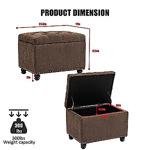 J.C.UP Upholstered Tufted Storage Ottoman, Storage Ottoman Footstool with Safety Hinge Button-Tufted Seat, Storage Bench for Bedroom Living Room Storage Toy Box(Brown-Fabric)