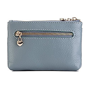 ZOOEASS Coin Purse Women Genuine Leather Zip Mini Purse With Key Ring Triple Zipper Card Holder Wallet (Blue)